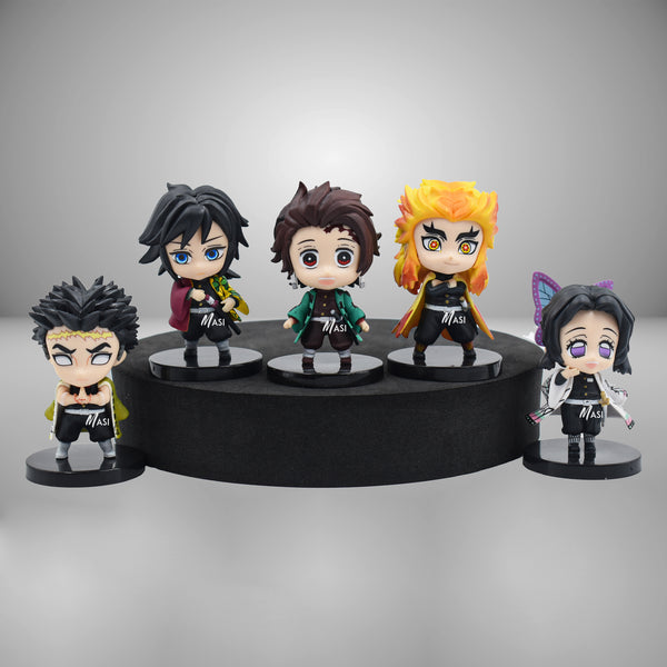 Demons Slayer Tanjiro Hashira Set Of 5 Mini Figures With Stand - 8 Cm ...